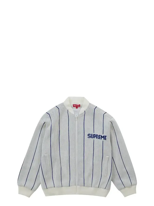 Supreme Pinstripe Varsity Zip Up Sweater - White