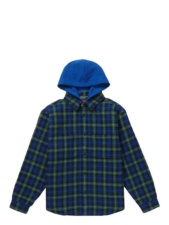 Supreme Tartan Flannel Hooded Shirt - Blue