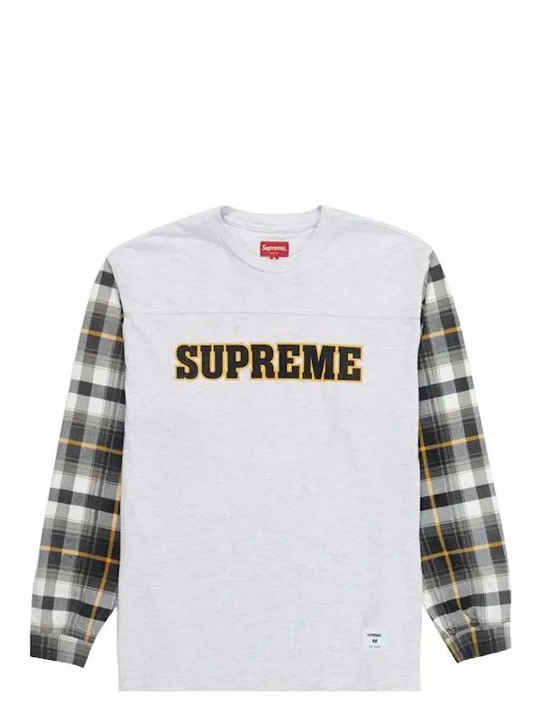 Supreme Plaid Sleeve Long Sleeve T-shirt - Ash Grey
