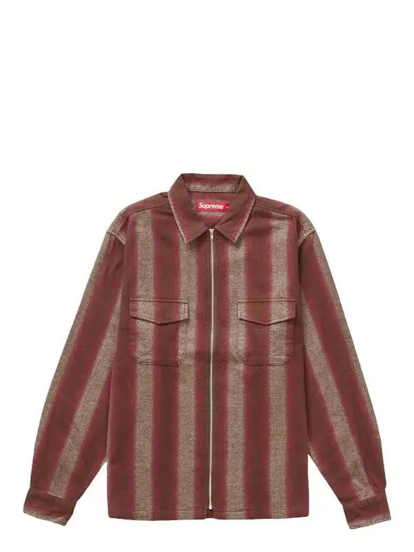 Supreme Stripe Flannel Zip Up Shirt - Brown