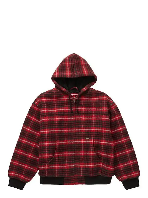 Supreme Plaid Wool Hooded Work Jacket - Red