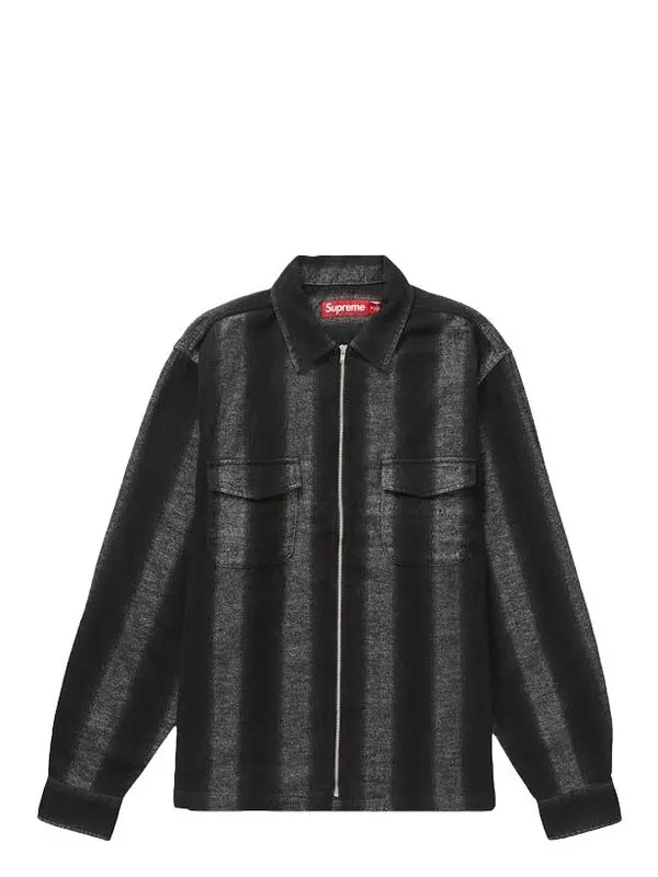 Supreme Stripe Flannel Zip Up Shirt - Black