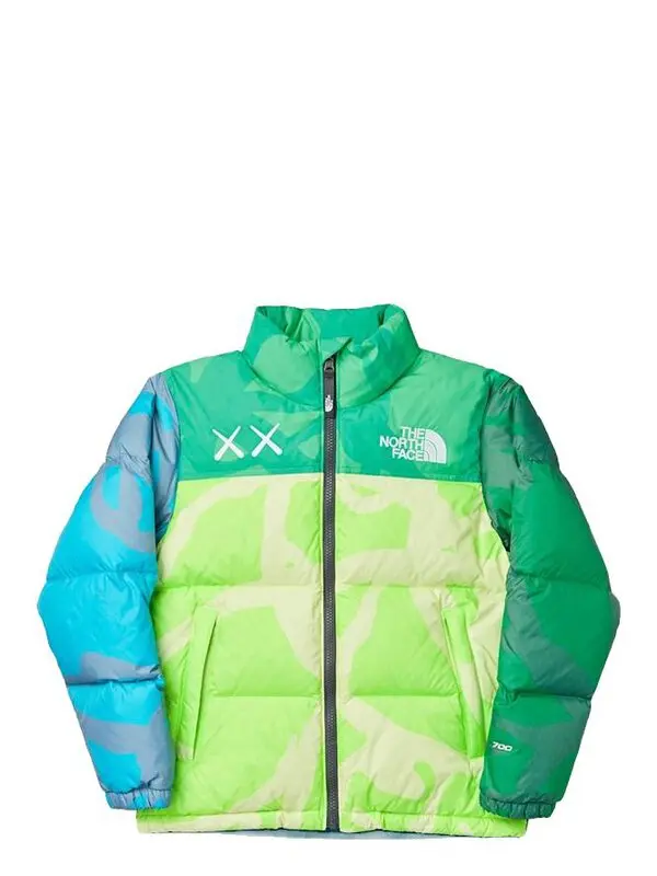 KAWS X The North Face Retro 1996 Nuptse Jacket - Safety Green Nuptse Print