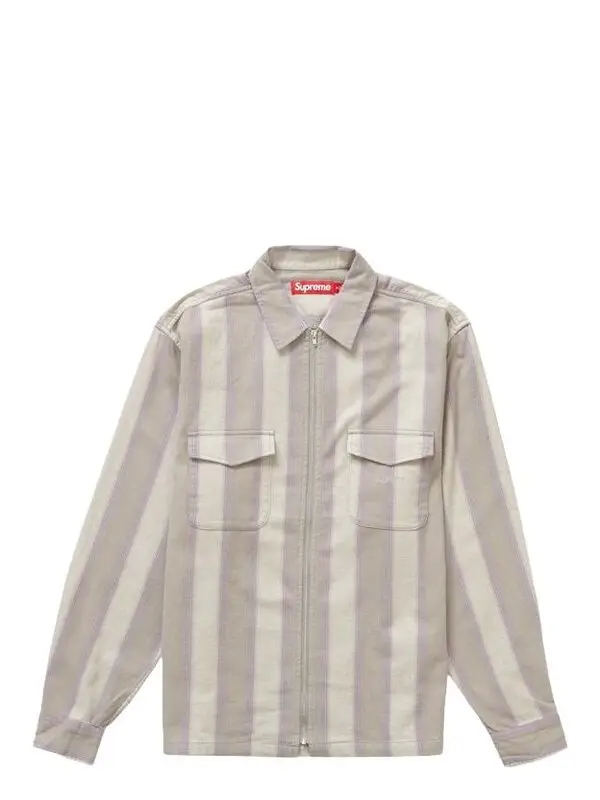 Supreme Stripe Flannel Zip Up Shirt - Grey
