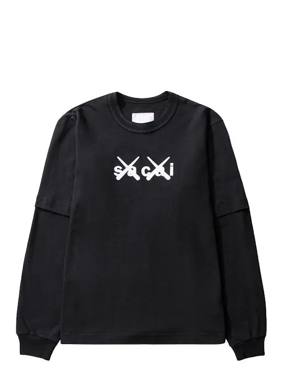 KAWS X Sacai Flock Print Long Sleeve T-shirt - Black
