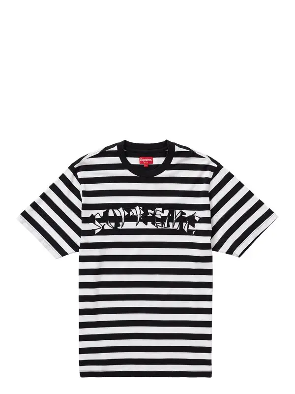 Supreme Stripe Applique Short Sleeve Top - Black