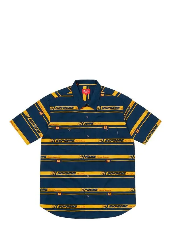 Supreme Striped Racing Work Shirt - Navy Blue