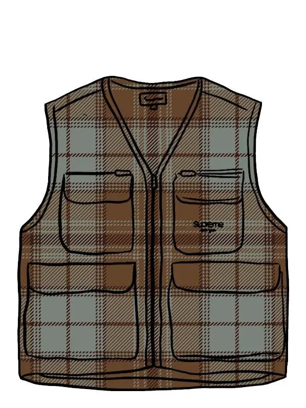 Supreme Tartan Flannel Cargo Vest - Black