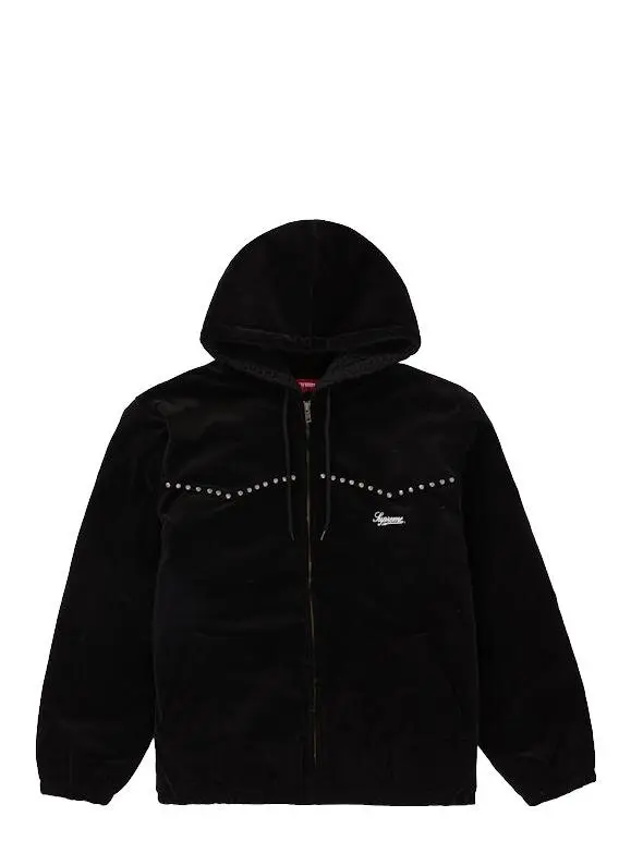 Supreme Studded Velvet Hooded Work Jacket - Black