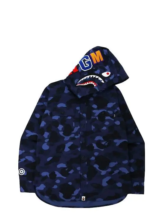 A BATHING APE Camo Shark Hoodie Shirt - Navy