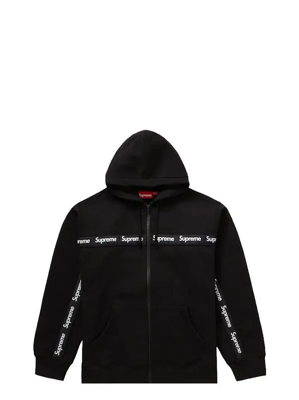 Supreme Text Stripe Zip Up Hooded Sweatshirt - Black