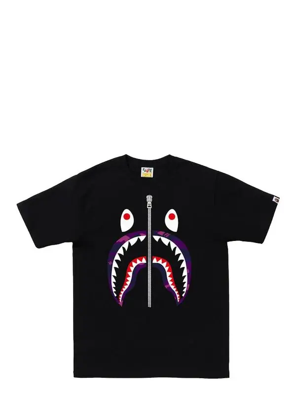 A BATHING APE Color Camo Silver Zip Shark T-shirt - Black Purple