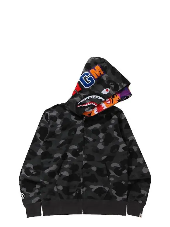 BAPE Camo Tiger Shark Full Zip Hoodie - Black