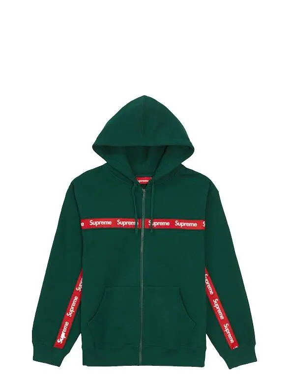 Supreme Text Stripe Zip Up Hooded Sweatshirt - Dark Green