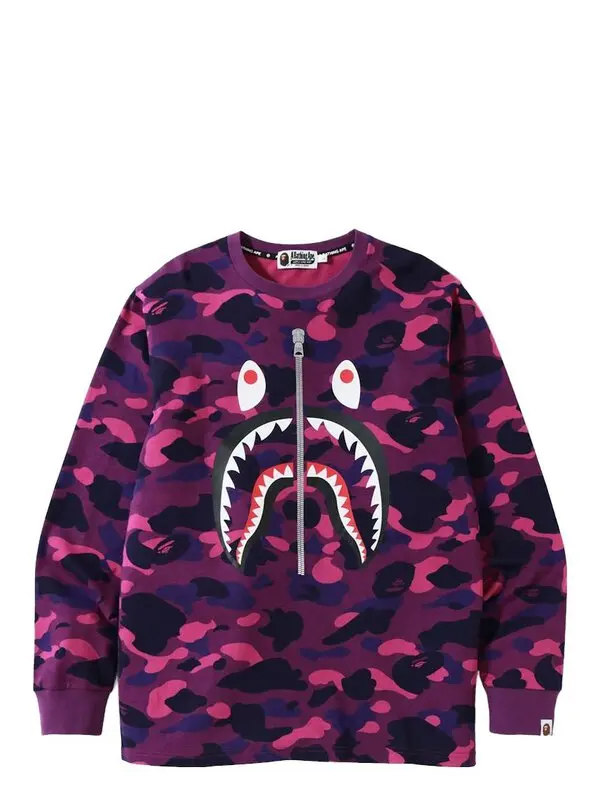 A BATHING APE Camo Shark Long Sleeve Tee Shirt - Purple
