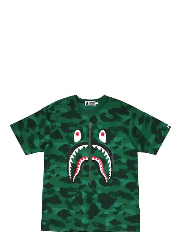 A BATHING APE Camo Shark Tee Shirt - Green