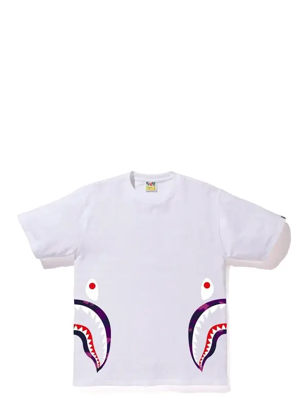 A BATHING APE Camo Side Shark Tee Shirt - White/purple