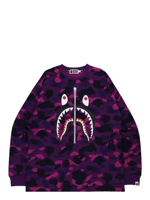 A BATHING APE Camo Shark Relaxed Fit Long Sleeve Tee Shirt - Purple