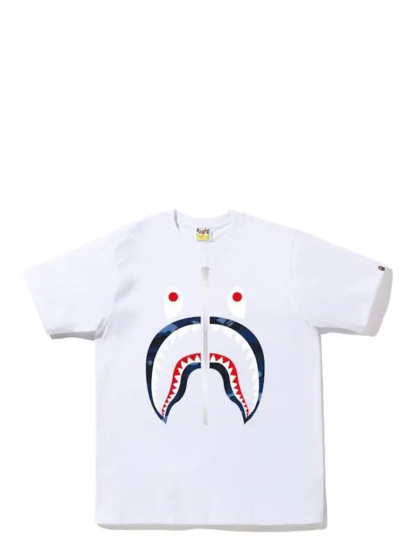 A BATHING APE Camo Shark Tee Shirt - White Blue