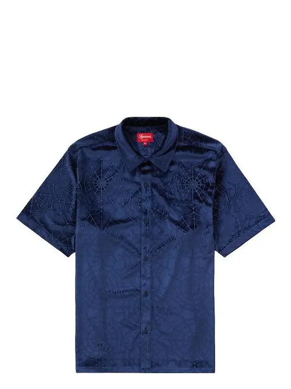 Supreme Spider Web Velvet Short Sleeve Shirt - Navy Blue
