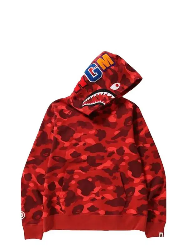 BAPE Camo Shark Wide Pullover Hoodie - Red