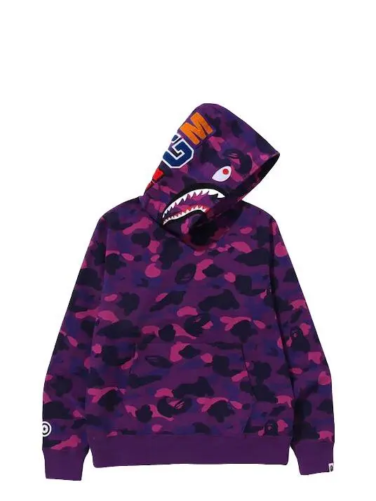 A BATHING APE Camo Shark Pullover Hoodie - Purple