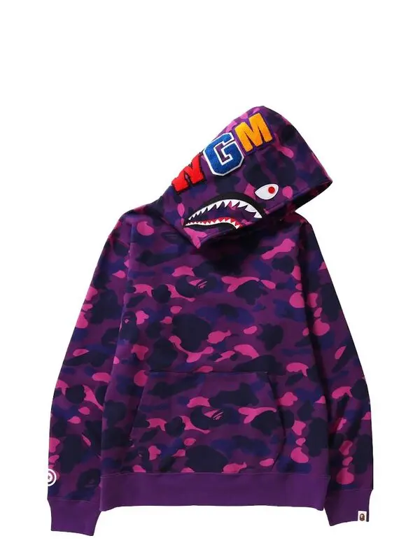 A BATHING APE Camo Shark Wide Pullover Hoodie - Purple