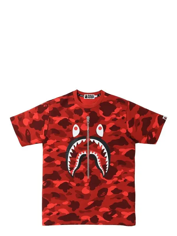 A BATHING APE Camo Shark Tee Shirt - Red