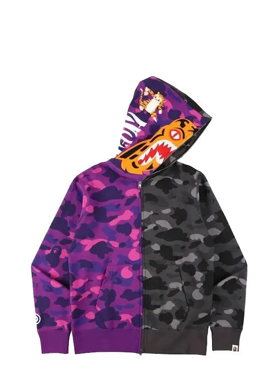 BAPE Camo Tiger Shark Half Full Zip Hoodie - Purple