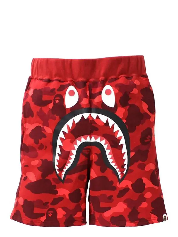BAPE Camo Shark Sweat Shorts - Red