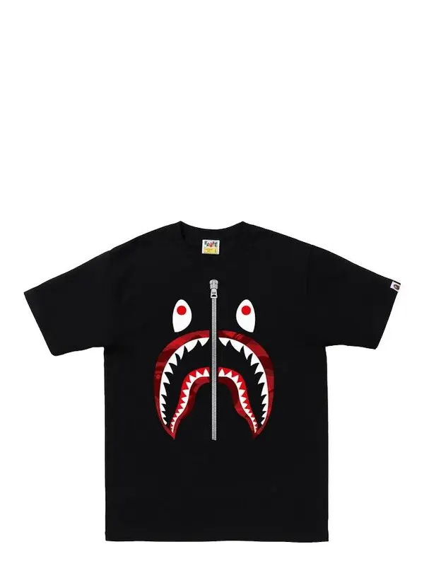 A BATHING APE Camo Shark Tee Shirt - Black Red