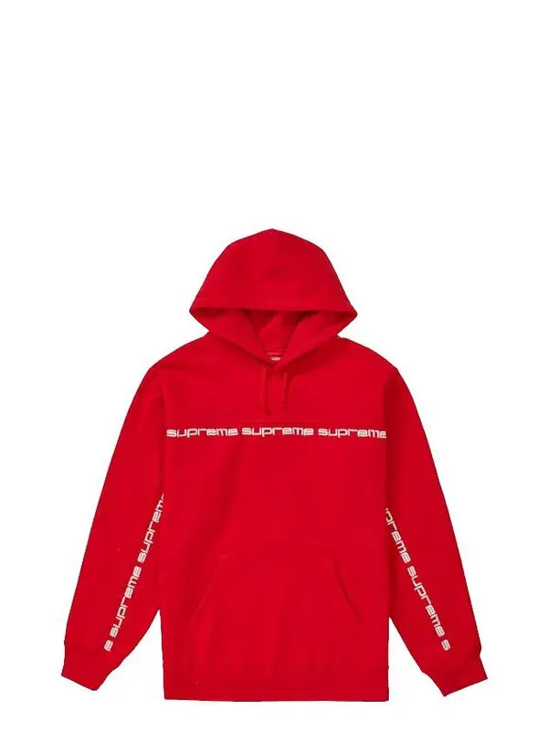 Supreme Text Stripe Hooded Sweatshirt - Red