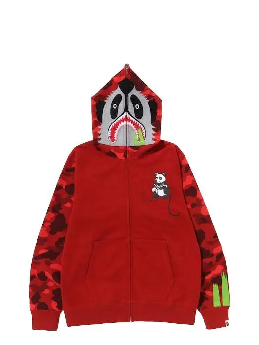 A BATHING APE Camo Panda Full Zip Hoodie - Red