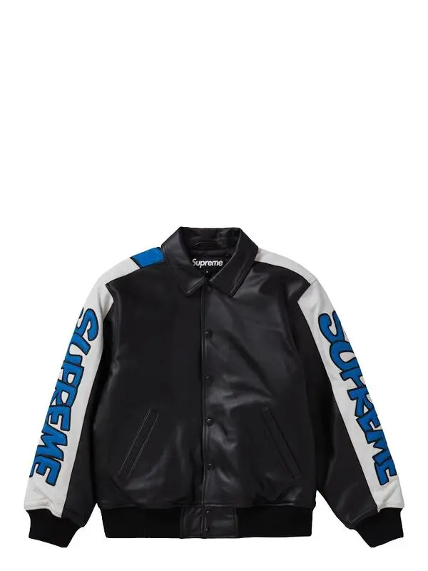 Supreme Smurfs Leather Varsity Jacket - Black