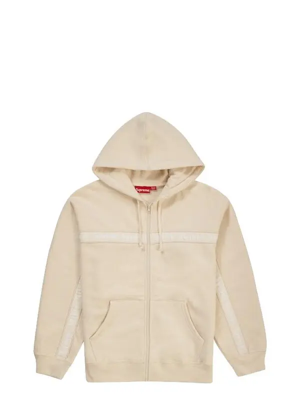 Supreme Text Stripe Zip Up Hooded Sweatshirt - Natural