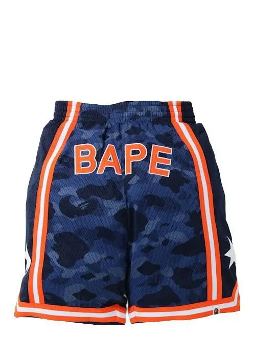 A BATHING APE Camo Wide Basketball Shorts - Navy Blue
