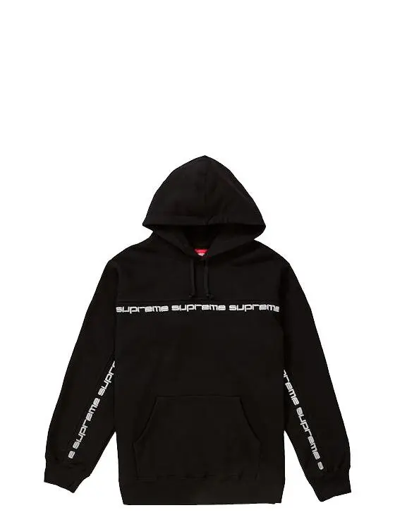 Supreme Text Stripe Hooded Sweatshirt - Black