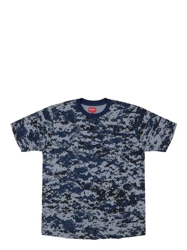 Supreme Short Sleeve Pocket Tee Shirt - Navy Blue Digi Camo