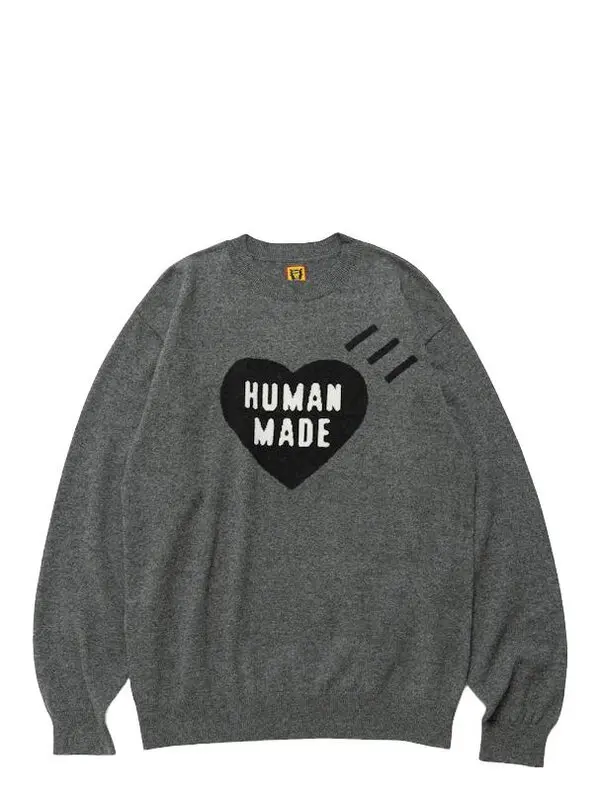 HUMAN MADE Heart Long Sleeve Knit Sweater - Grey