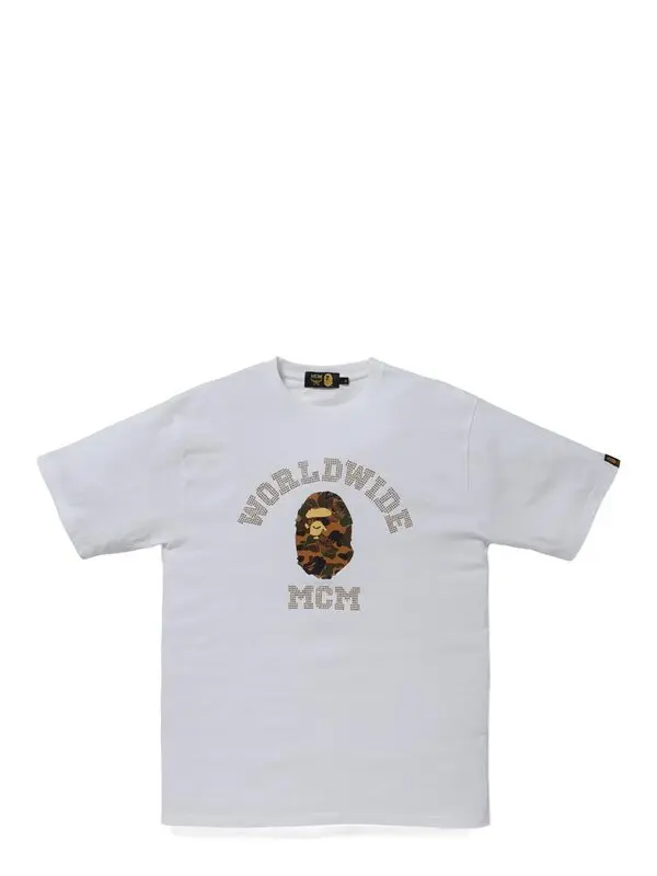 A BATHING APE X Mcm Rhinestone College Tee Shirt - White