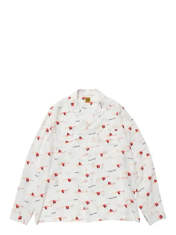 HUMAN MADE Flamingo Open Collar Long Sleeve Shirt - White