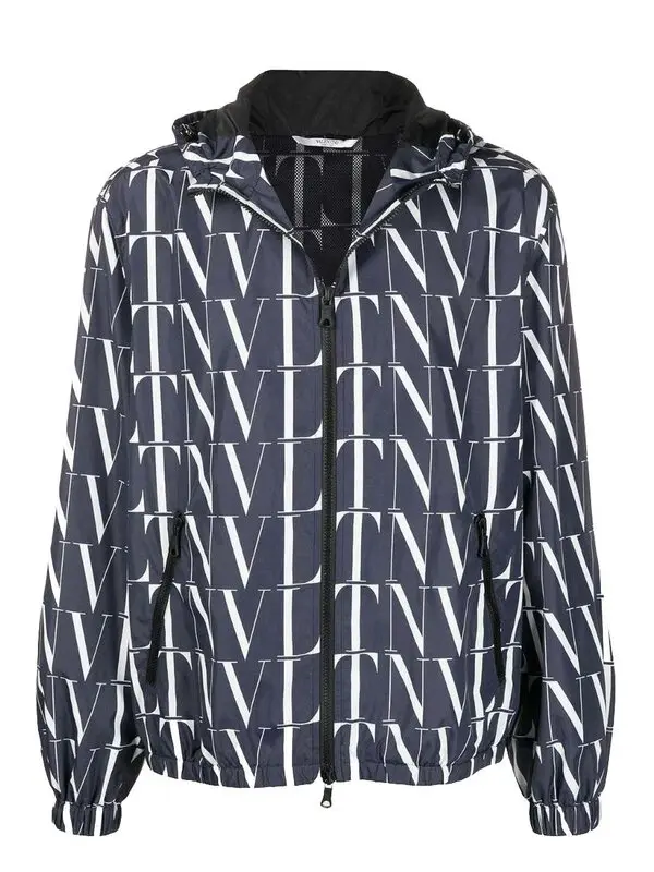 Valentino Garavani Logo Zip-up Jacket - Navy Blue/white
