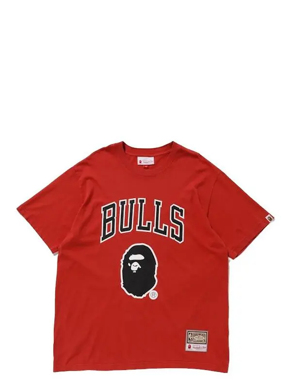 A BATHING APE X Mitchell & Ness Bulls Tee Shirt - Red