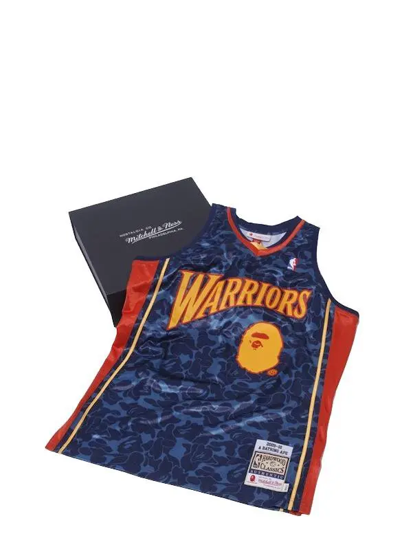 A BATHING APE X Mitchell & Ness Warriors Abc Basketball Authentic Jersey - Navy Blue