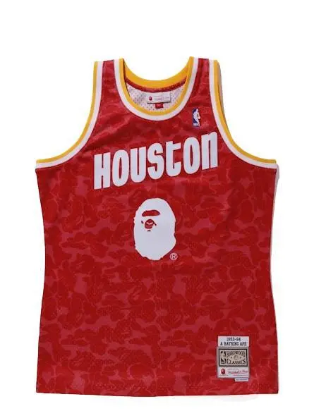 BAPE X Mitchell & Ness Rockets Camo Basketball Swingman Jersey - Red