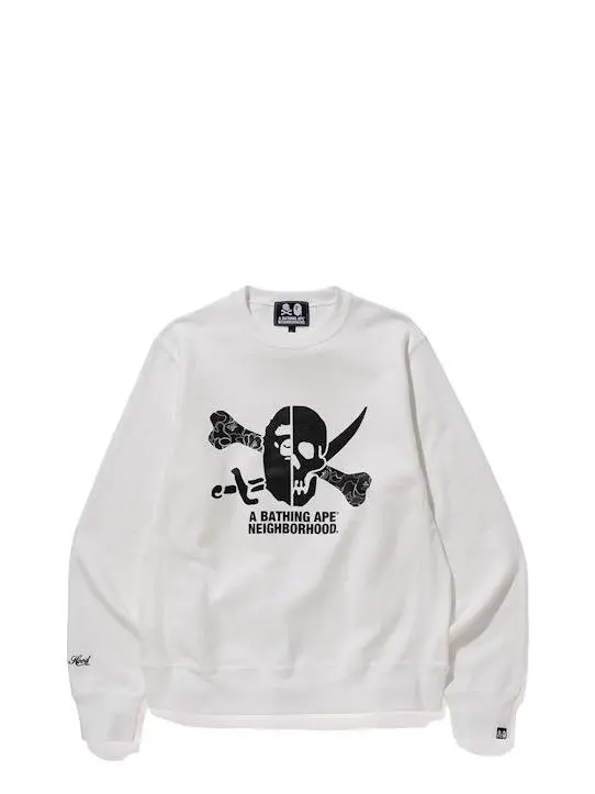 BAPE X Neighborhood Ape & Skull Crewneck Sweatshirt - White