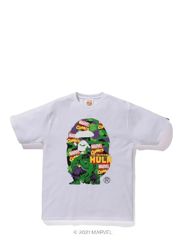 A BATHING APE X Marvel Comics Camo The Hulk Tee Shirt - White