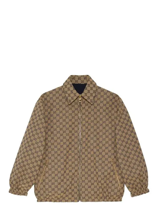 Gucci All Over Gg Harrington Reversible Jacket - Beige Navy Blue