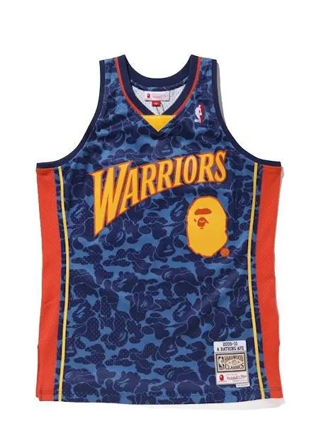 BAPE X Mitchell & Ness Warriors Abc Basketball Swingman Jersey - Navy Blue