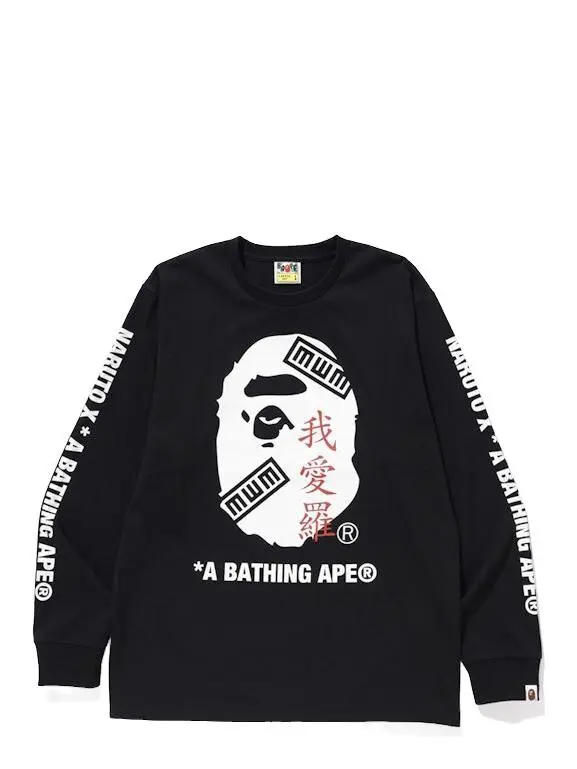 A BATHING APE X Naruto Ape Head Long Sleeve Tee Shirt - Black